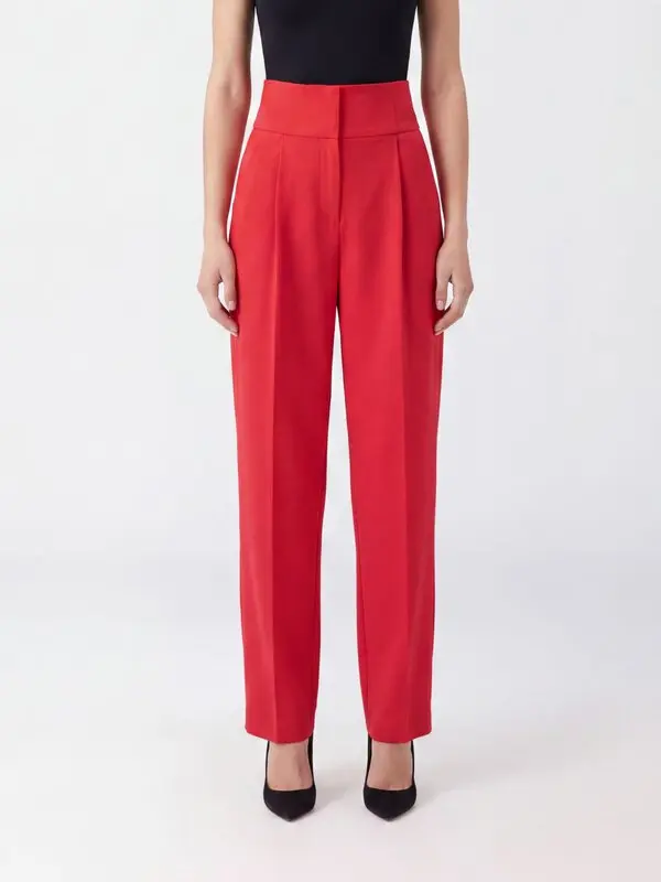 Elisabetta Franchi High-waisted Virgin Wool Gabardine Palazzo Trousers - Red