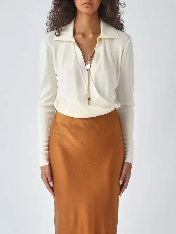 Elisabetta Franchi Long-sleeved Blouse With Metallic Mesh Details - White