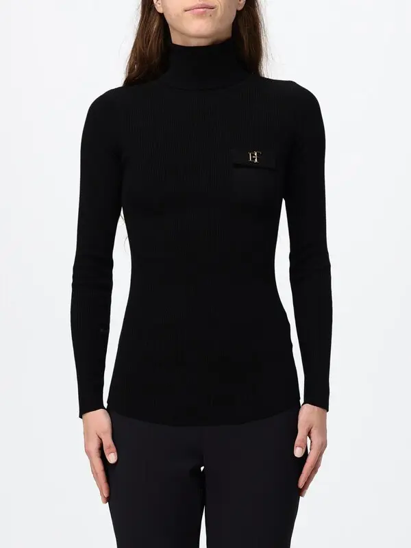 Elisabetta Franchi Ribbed Turtleneck Sweater With Pocket Detail - Black