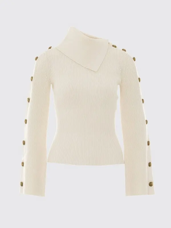 Elisabetta Franchi Slim Fit Ribbed Turtleneck Jumper With Metal Logo - White
