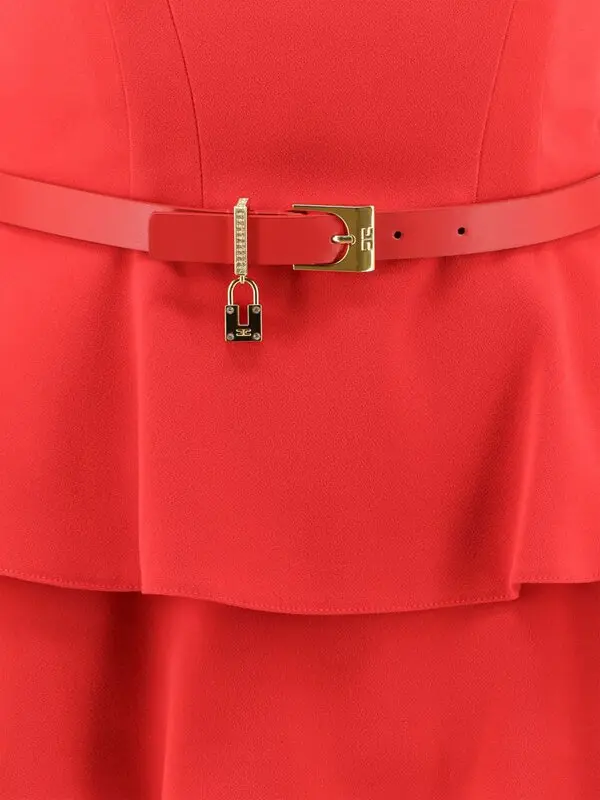 Elisabetta Franchi Off-the-shoulder Jersey Mini Sheath Dress With Ruffles - Red