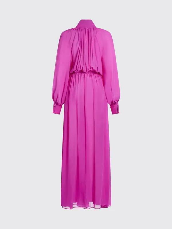 COLLINI MILANO 1937 Long Silk Chemisier Dress With Ethnic Print And Balloon Sleeves