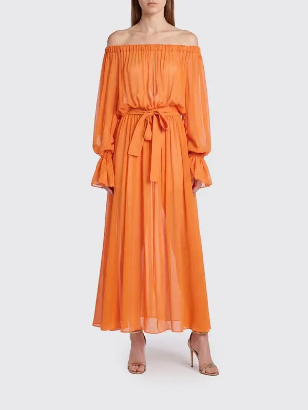 COLLINI MILANO 1937 Long-sleeved Chiffon Evening Gown With Tie-waist