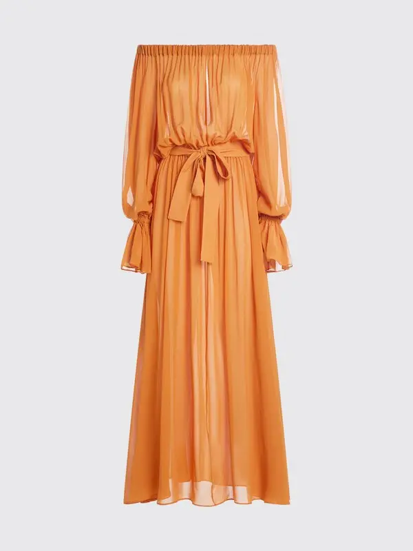 COLLINI MILANO 1937 Long-sleeved Chiffon Evening Gown With Tie-waist