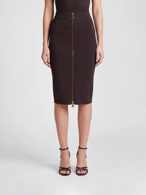 Elisabetta Franchi High-waisted Midi Pencil Skirt In Stretch Viscose Jersey - Brown
