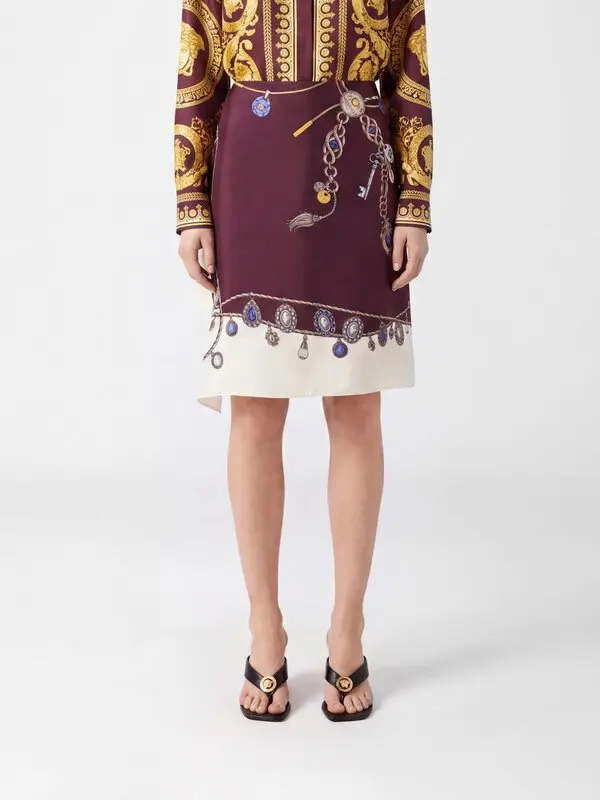 Versace Graphic Print Silk Twill Wrap Mini Skirt - White