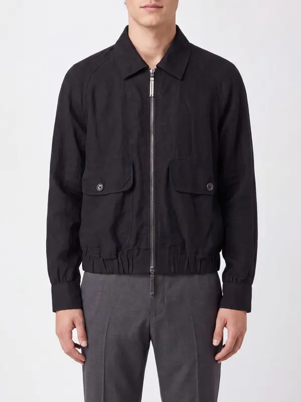 ZIGGY CHEN Shirt-style Pure Linen Bomber Jacket With Zip And Patch Pockets