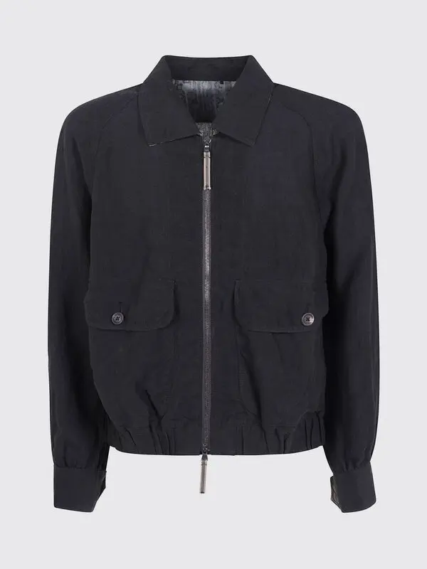 ZIGGY CHEN Shirt-style Pure Linen Bomber Jacket With Zip And Patch Pockets
