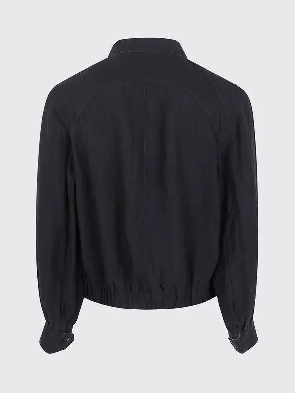 ZIGGY CHEN Shirt-style Pure Linen Bomber Jacket With Zip And Patch Pockets