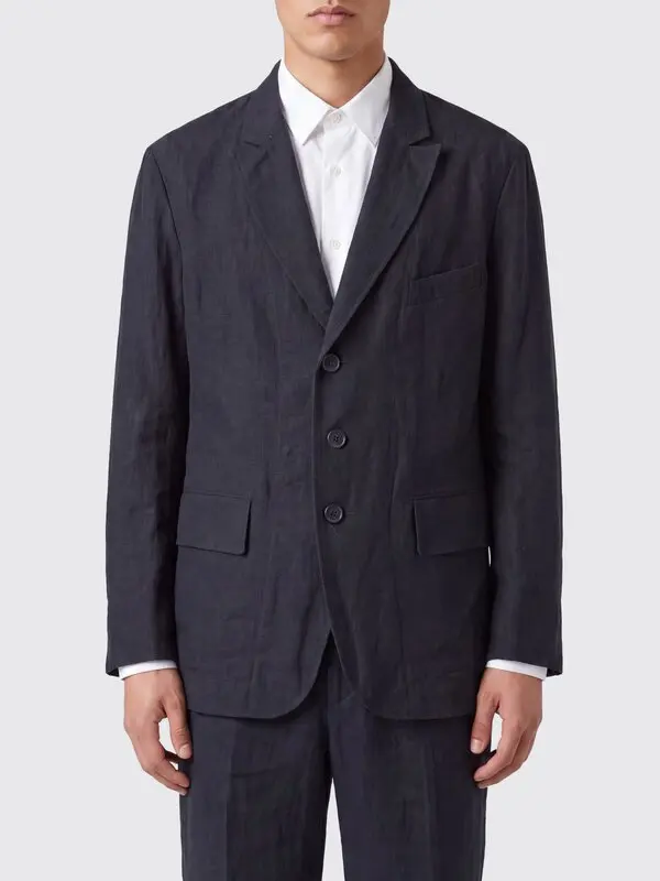 ZIGGY CHEN Single-breasted Pure Linen Blazer With Wrinkled Effect And Lapels