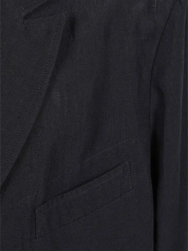 ZIGGY CHEN Single-breasted Pure Linen Blazer With Wrinkled Effect And Lapels