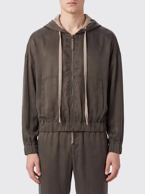 ZIGGY CHEN Cupro Cotton Hooded Windbreaker Jacket With Pouch Pocket