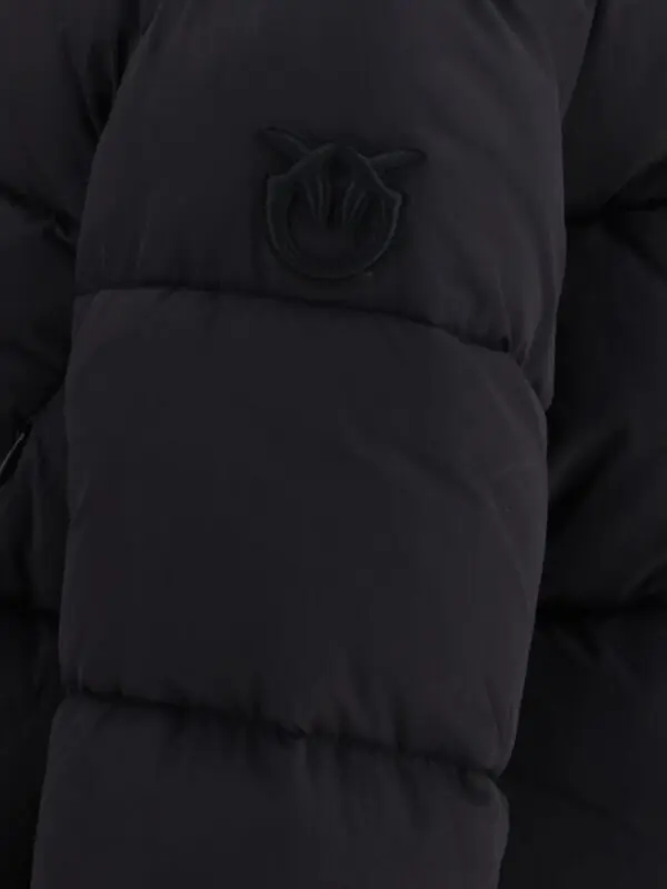 Pinko Giza Quilted Nylon Short Puffer Jacket With High Neck And Love Birds Logo - Black