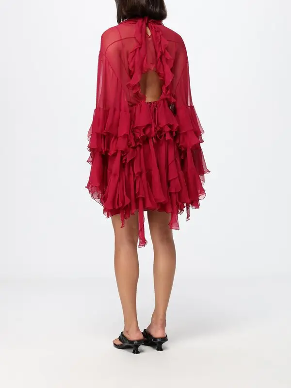Chloé High-neck Silk Mini Dress With Long Sleeves And Ruffle Details
