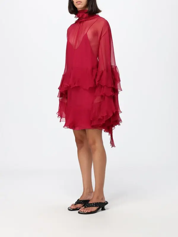 Chloé High-neck Silk Mini Dress With Long Sleeves And Ruffle Details