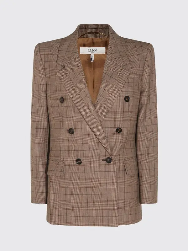 Chloé Prince Of Wales Double-breasted Blazer In Pure Wool