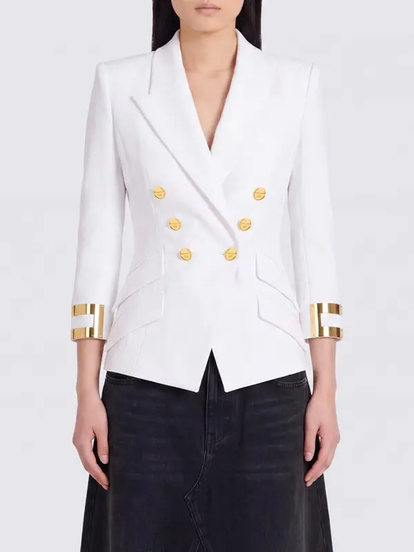 Elisabetta Franchi Slim Fit Double-breasted Blazer With Padded Shoulders - Ivory