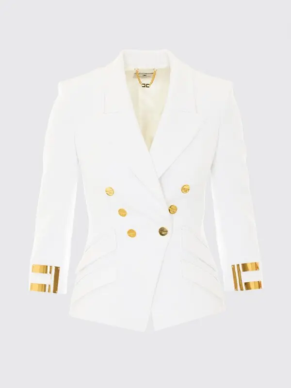Elisabetta Franchi Slim Fit Double-breasted Blazer With Padded Shoulders - Ivory