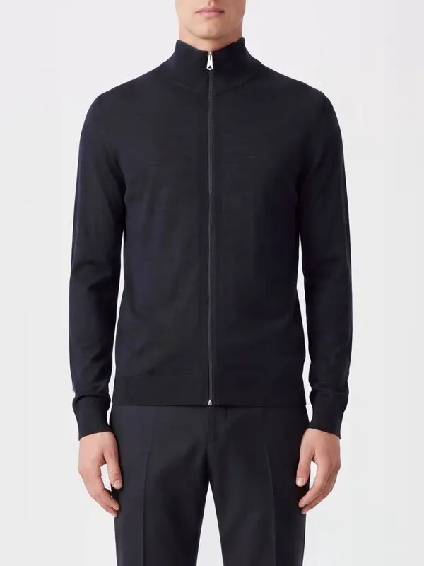 Paul Smith Slim Fit Merino Wool Zip-up Roll Neck Cardigan - Black