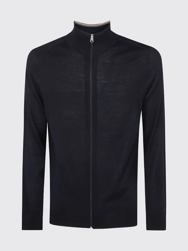 Paul Smith Slim Fit Merino Wool Zip-up Roll Neck Cardigan - Black