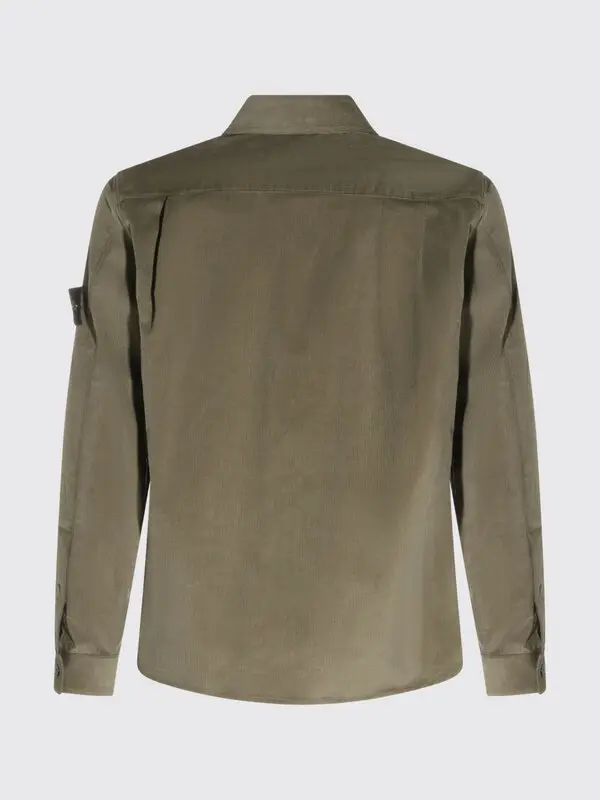 Stone Island Slim Fit Corduroy Shirt With Applied Compass Logo - Military