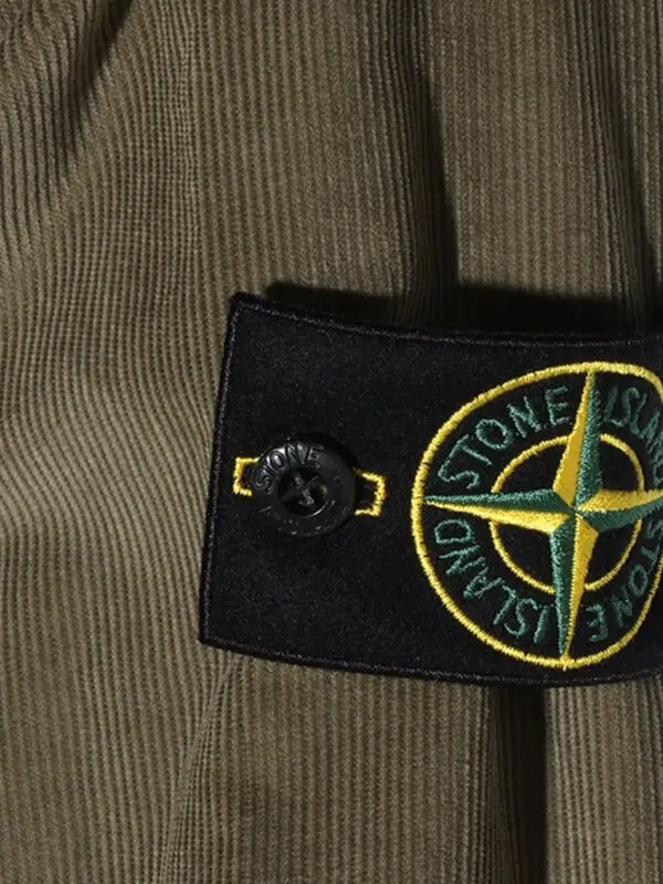 Stone Island Slim Fit Corduroy Shirt With Applied Compass Logo - Military