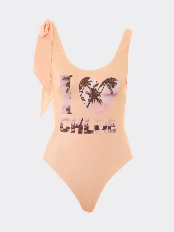 Chloé One-piece Swimsuit With Bow Detail And Slogan Print