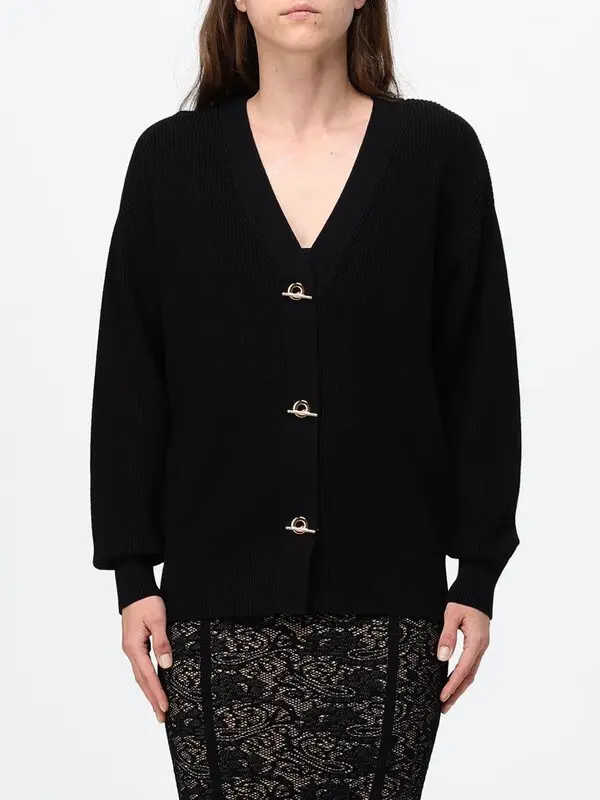 Elisabetta Franchi V-neck Viscose Blend Cardigan With Dropped Shoulders And Hook-and-eye Closure - Black