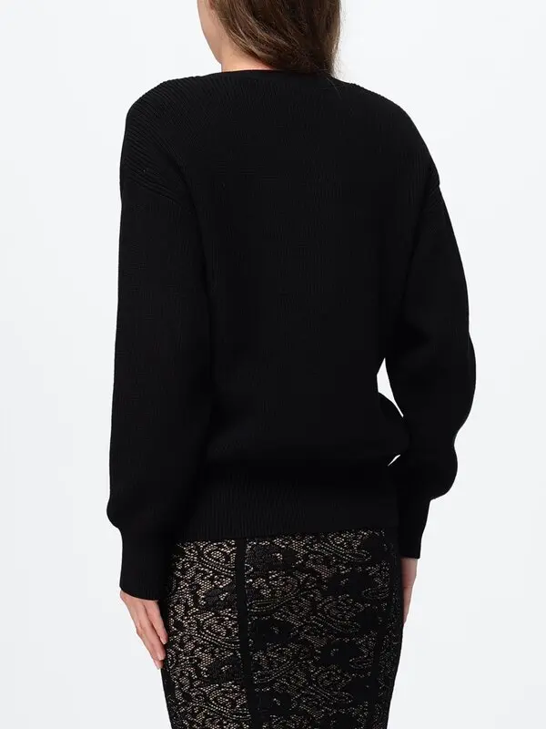 Elisabetta Franchi V-neck Viscose Blend Cardigan With Dropped Shoulders And Hook-and-eye Closure - Black