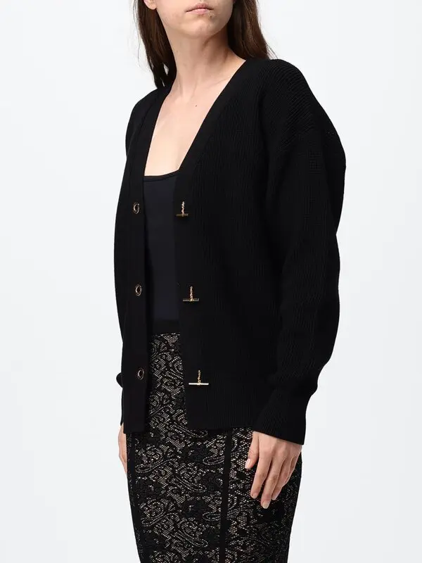 Elisabetta Franchi V-neck Viscose Blend Cardigan With Dropped Shoulders And Hook-and-eye Closure - Black
