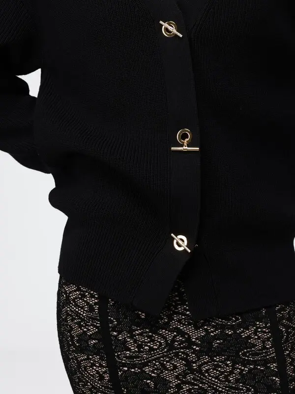 Elisabetta Franchi V-neck Viscose Blend Cardigan With Dropped Shoulders And Hook-and-eye Closure - Black
