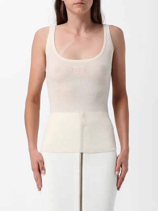 Elisabetta Franchi Slim Fit Wool Knit Top With Embroidered Logo - White
