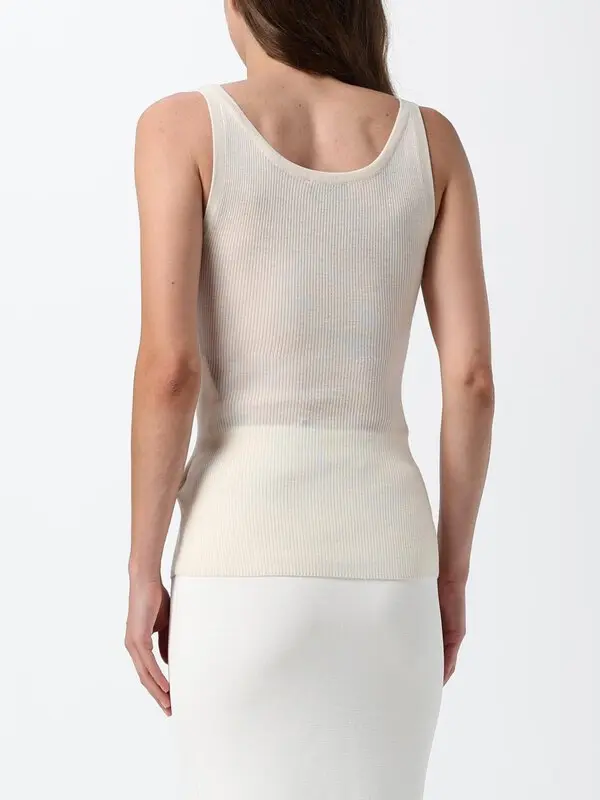 Elisabetta Franchi Slim Fit Wool Knit Top With Embroidered Logo - White