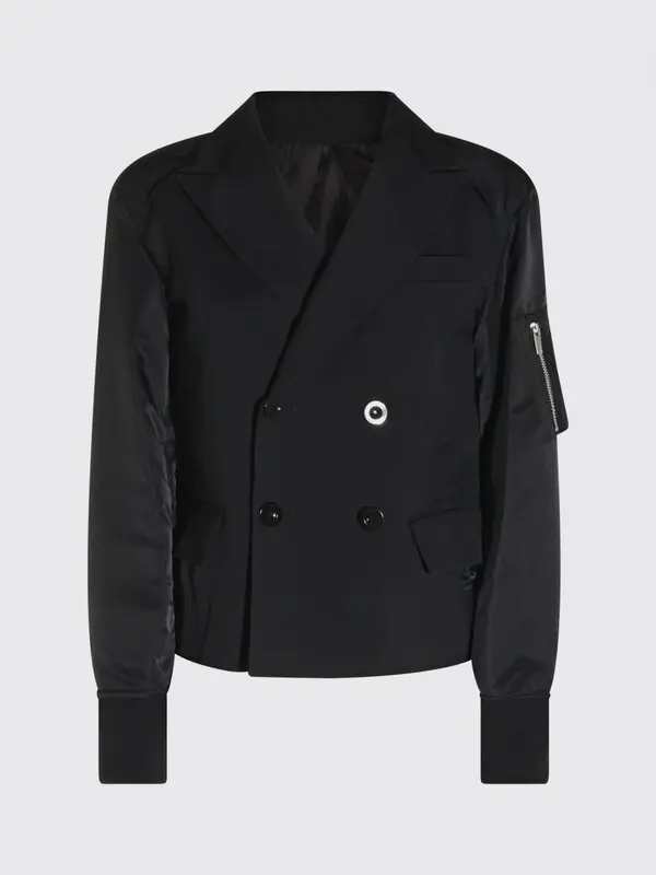 Sacai Slim Fit Double-breasted Short Coat In Wool With Nylon Inserts