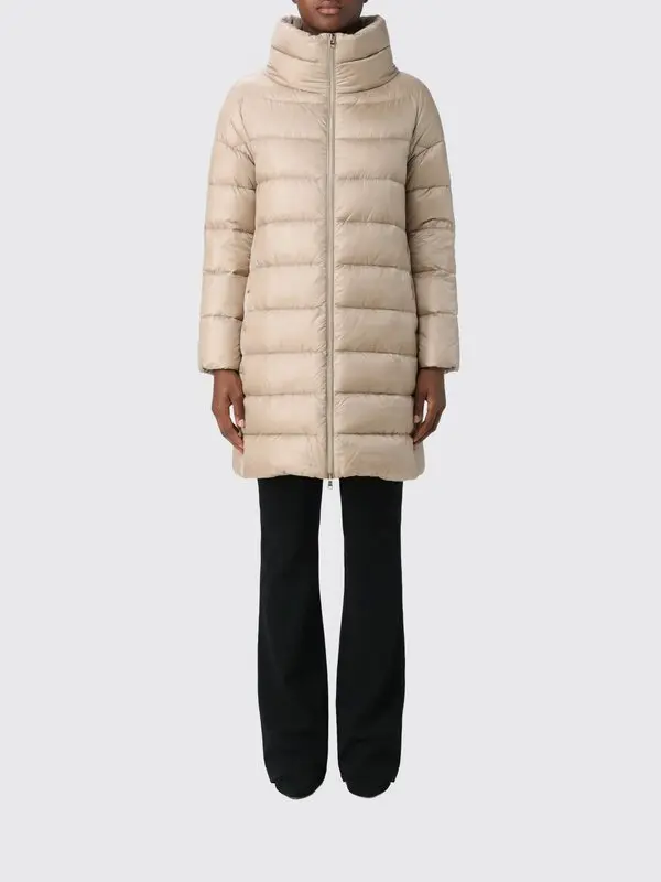 Herno Long Quilted Nylon Puffer Coat With High Neck And Down Padding - Beige