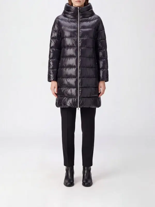 Herno Long Quilted Nylon Puffer Coat With High Neck And Down Padding - Black