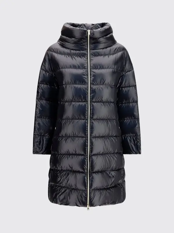 Herno Long Quilted Nylon Puffer Coat With High Neck And Down Padding - Black