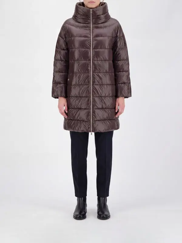 Herno Long Quilted Nylon Puffer Coat With High Neck And Down Padding - Brown
