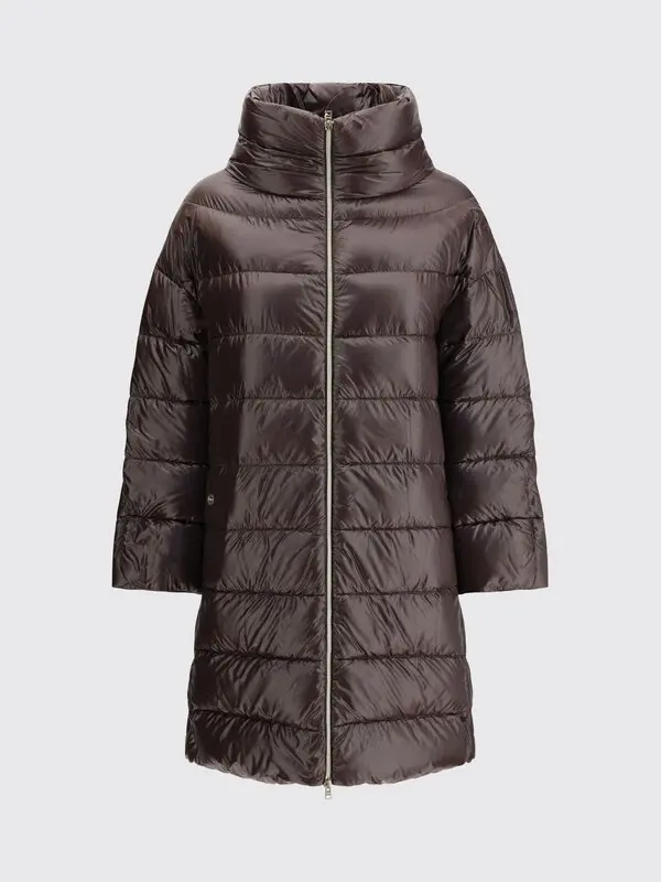 Herno Long Quilted Nylon Puffer Coat With High Neck And Down Padding - Brown