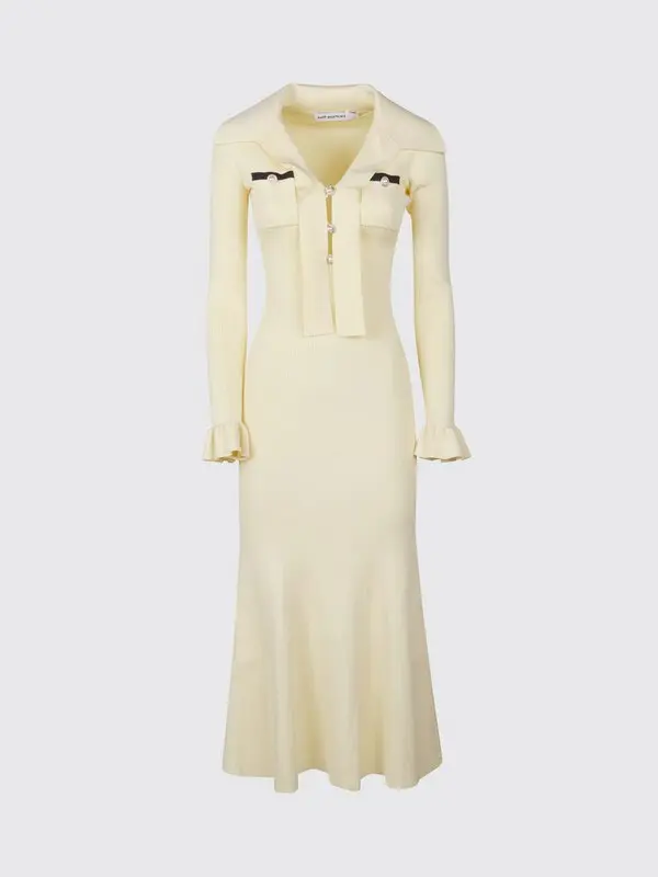 SELF-PORTRAIT Slim Fit Knit Midi Dress With Jewelled Buttons And Shawl Collar