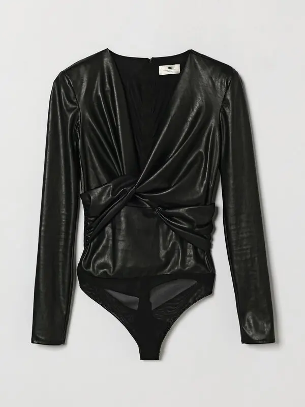 Elisabetta Franchi Faux Leather Twist Front Bodysuit