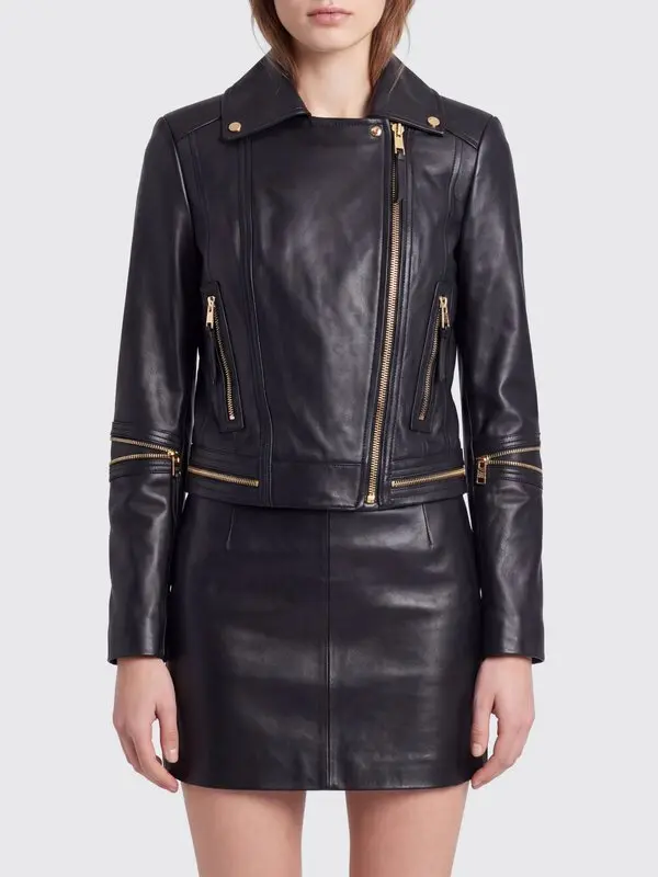 Elisabetta Franchi Slim-fit Leather Biker Jacket With Asymmetrical Zip - Black