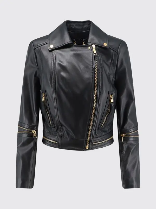 Elisabetta Franchi Slim-fit Leather Biker Jacket With Asymmetrical Zip - Black