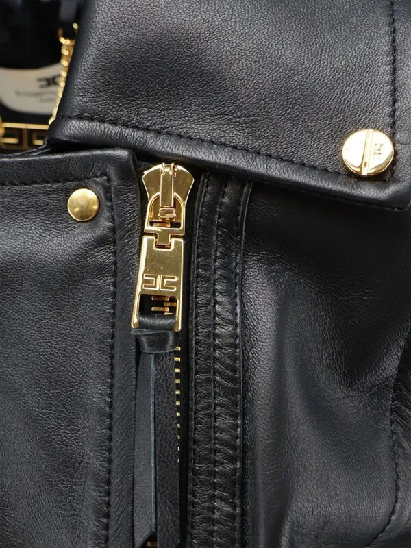 Elisabetta Franchi Slim-fit Leather Biker Jacket With Asymmetrical Zip - Black