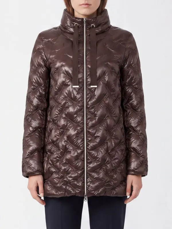 Herno Slim Fit Long Quilted Nylon Puffer Coat With High Neck And Zip - Brown