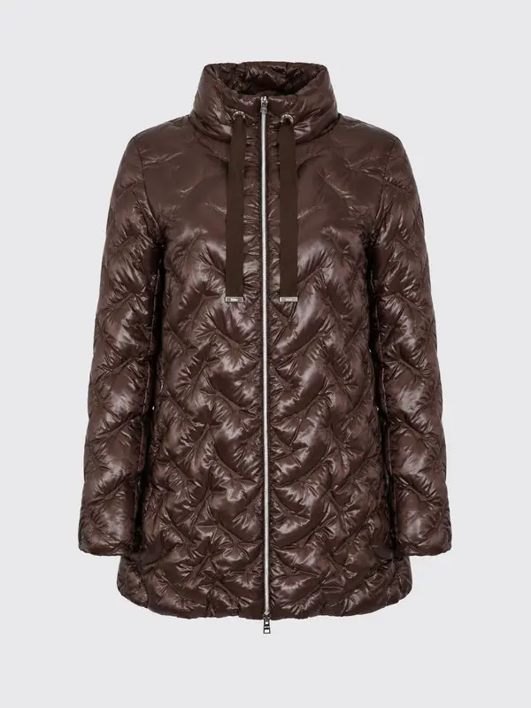 Herno Slim Fit Long Quilted Nylon Puffer Coat With High Neck And Zip - Brown