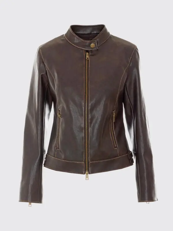 Liu Jo Faux Leather Biker Jacket With High Collar
