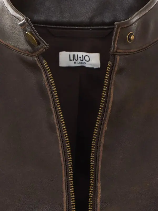 Liu Jo Faux Leather Biker Jacket With High Collar