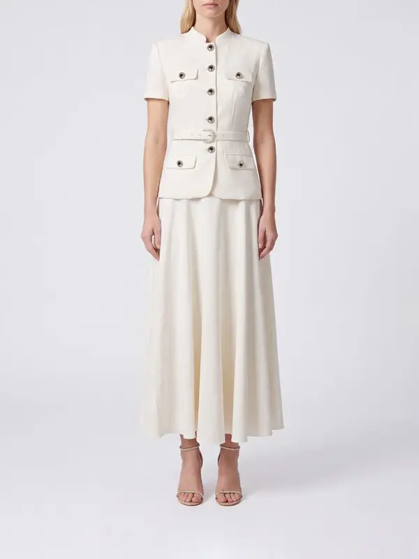 SELF-PORTRAIT Midi Chemisier Dress In Crêpe With Mandarin Collar And Bow