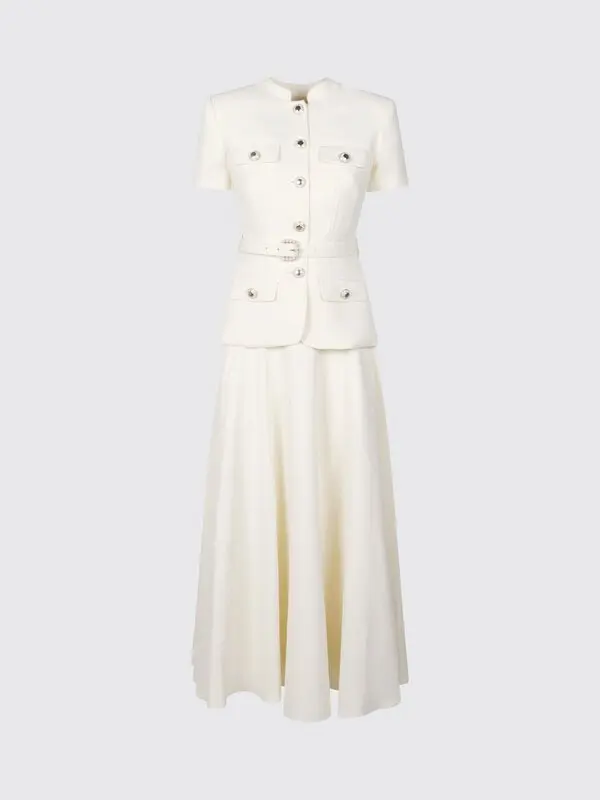 SELF-PORTRAIT Midi Chemisier Dress In Crêpe With Mandarin Collar And Bow
